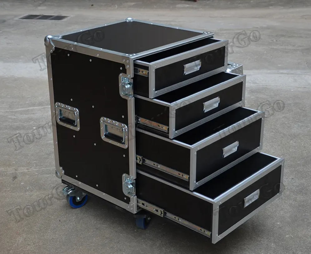 12U RACK WITH 4 DRAWERS; 1X4U, 2X3U, AND 1X2U HIGH WITH CASTER BOARD ...