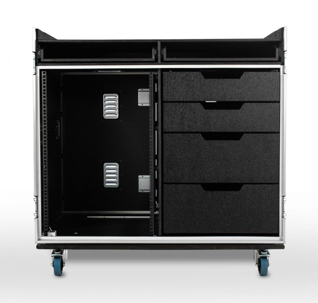 Large Production Flight Case – 4 Drawer with Keyboard Shelves And 16U ...