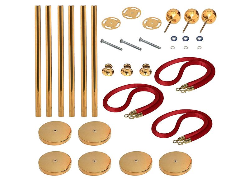 TourGo Round Top Polished Brass Stanchion Posts Queue Barrier, Pack of ...