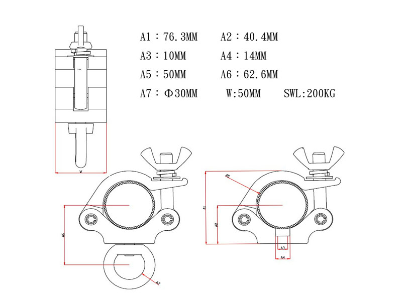 TOURGO Medium Duty Wrap Around Clamp With Eyebolt For 48-51mm Tubing ...